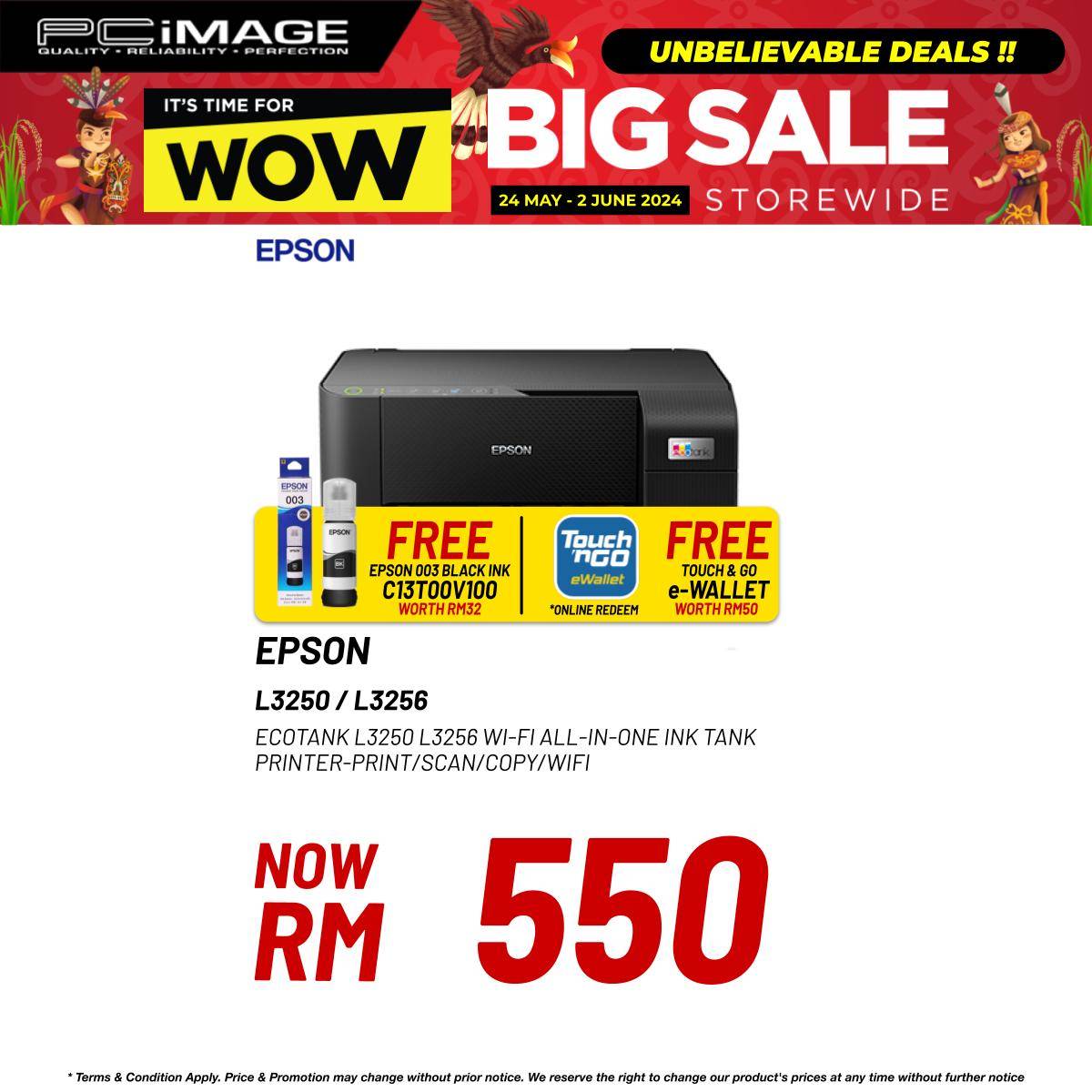 EPSON Ecotank L3250 Wifi All in One Ink Tank Printer - Black | PC Image