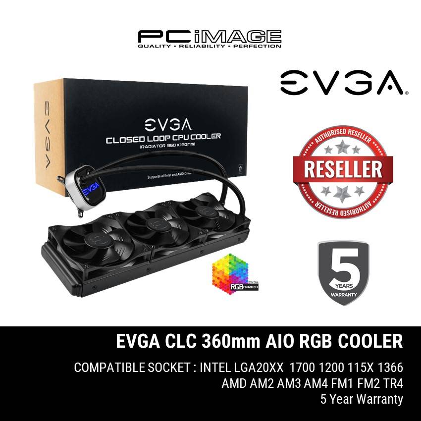 EVGA CLC 360mm All-In-One RGB LED CPU Liquid Cooler, 3x FX12 120mm PWM ...