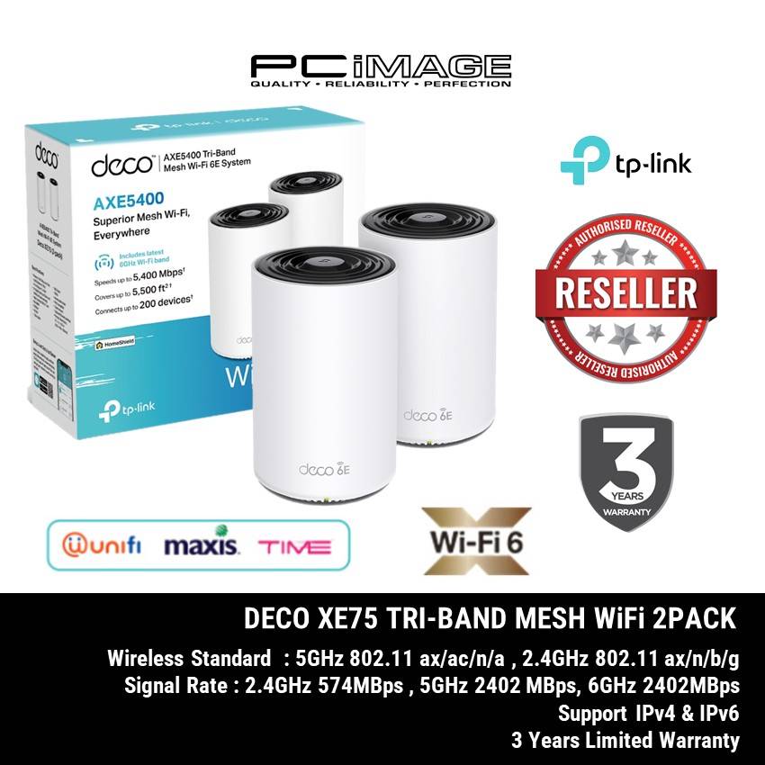 TP-LINK DECO XE75-2PACK AXE5400 WHOLE HOME MESH WIFI 6E SYSTEM (TRI ...