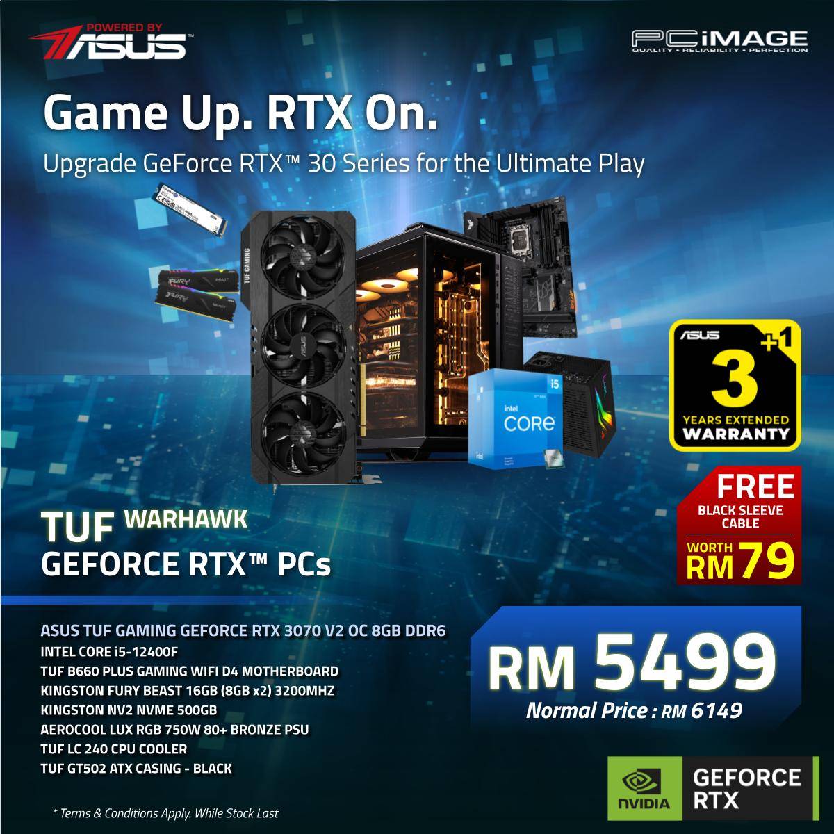TUF WARHAWK (Powered by Asus) GAMING PC GEFORCE RTX™ 3070 V2 OC/ Intel i5-12400F/ TUF B660 Plus ...