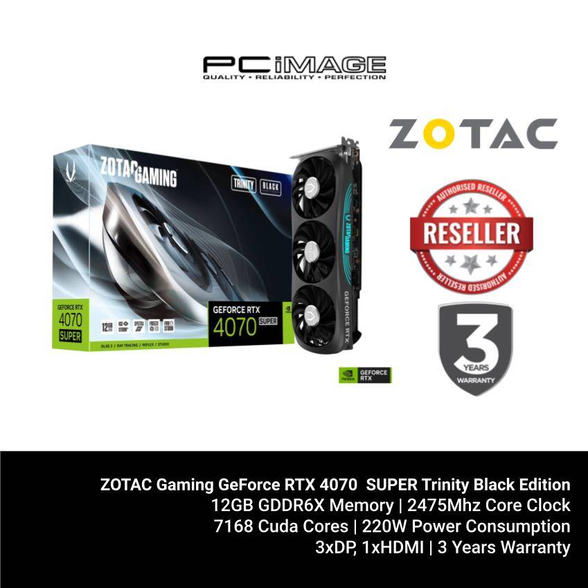 ZOTAC GAMING GEFORCE RTX 4070 SUPER TRINITY 12GB GDDR6X BLACK EDITION Graphics Card (ZT-D40720D ...