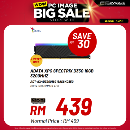 ADATA SPECTRIX D35G 8GB/16GB 3200MHZ DDR4 RGB DIMM PC DESKTOP RAM