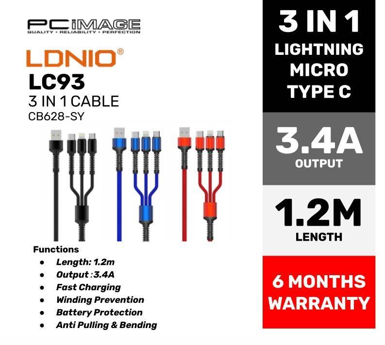 LDNIO LC93 3 IN 1 FAST CHARGE CABLE 1.2M 3.4A