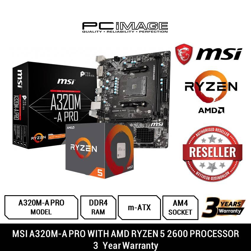 MSI SOCKET AM4 A320M A PRO / B450 PRO M2 SERIES M-ATX MOTHERBOARD + AMD ...
