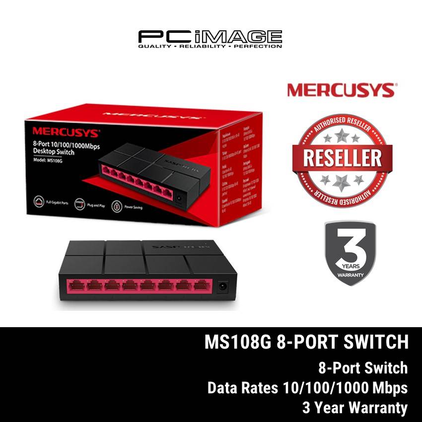 Mercusys MS108G 8 x RJ45 Port 10/100/1,000 Mbps Desktop Switch Plug and Play Green Ethernet ...
