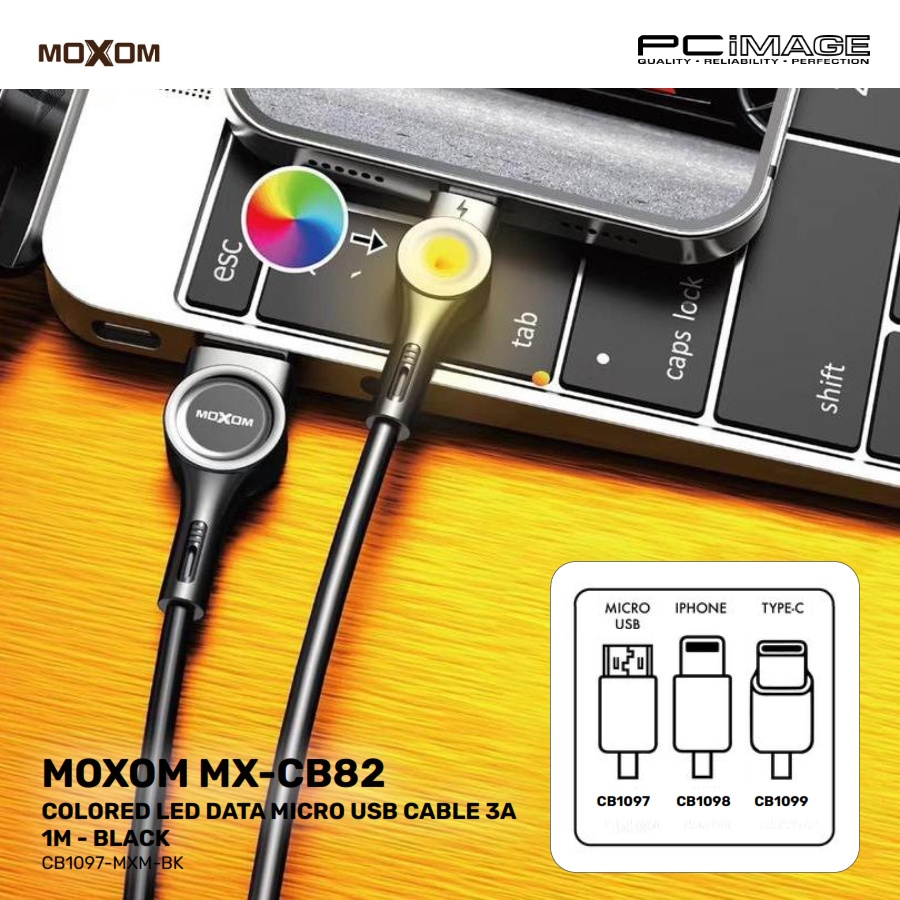 MOXOM MX-CB82 Colored LED Data Cable 3A 1M Black | PC Image