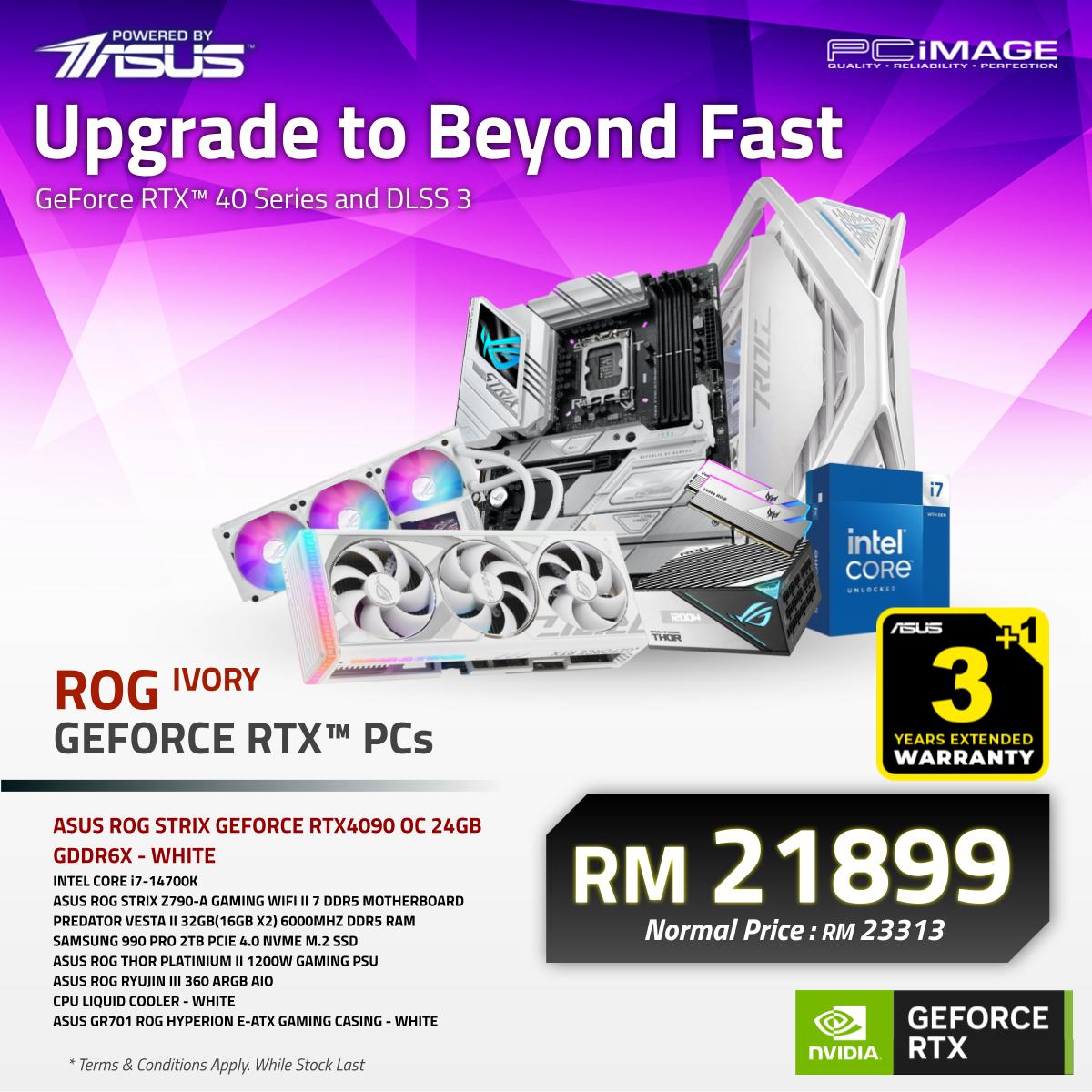 Rog Ivory Powered By Asus Gaming Pc Geforce Rtx™ 4090 Oc 24gb Intel I7 14700k Rog Strix Z790