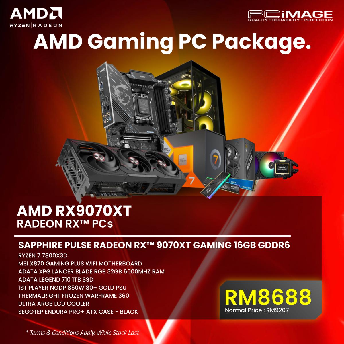 AMD RX9070XT RADEON RTX™ PCs - Ryzen 7 7800X3D/ Sapphire Pulse Radeon ...