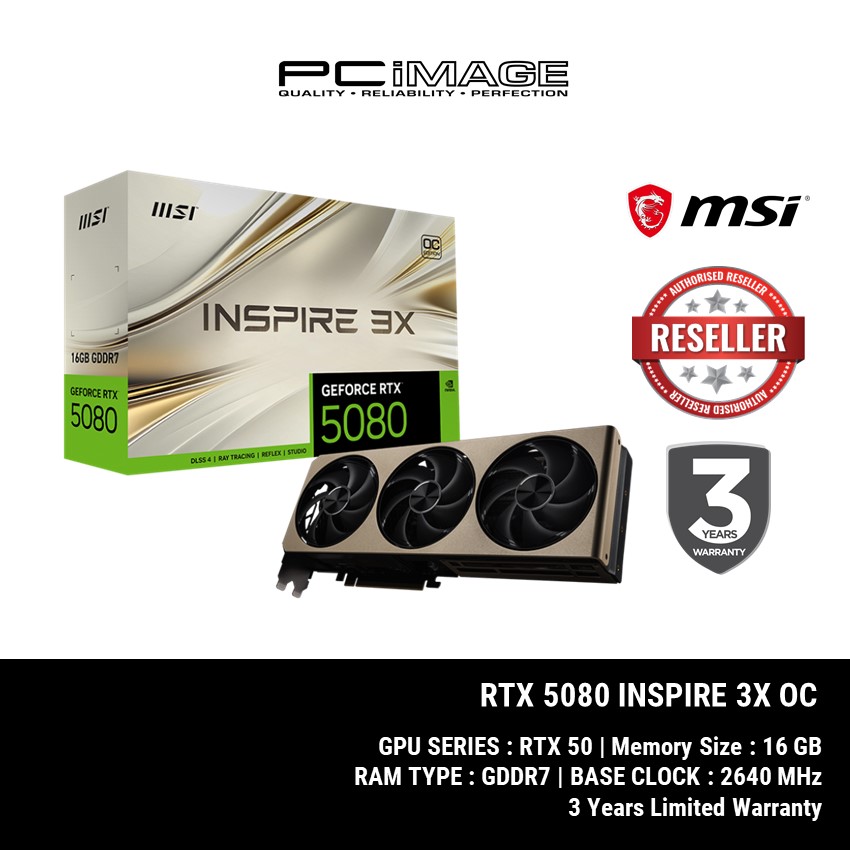 MSI GEFORCE RTX5080 INSPIRE 3X OC EDITION 16GB GDDR7 GPU GRAPHIC CARD ...