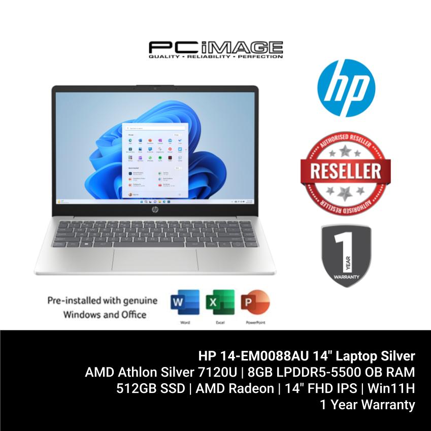 HP 14-EM0088AU 14" Laptop Silver (Athlon7120U, 8GB RAM, 512GB SSD, AMD ...