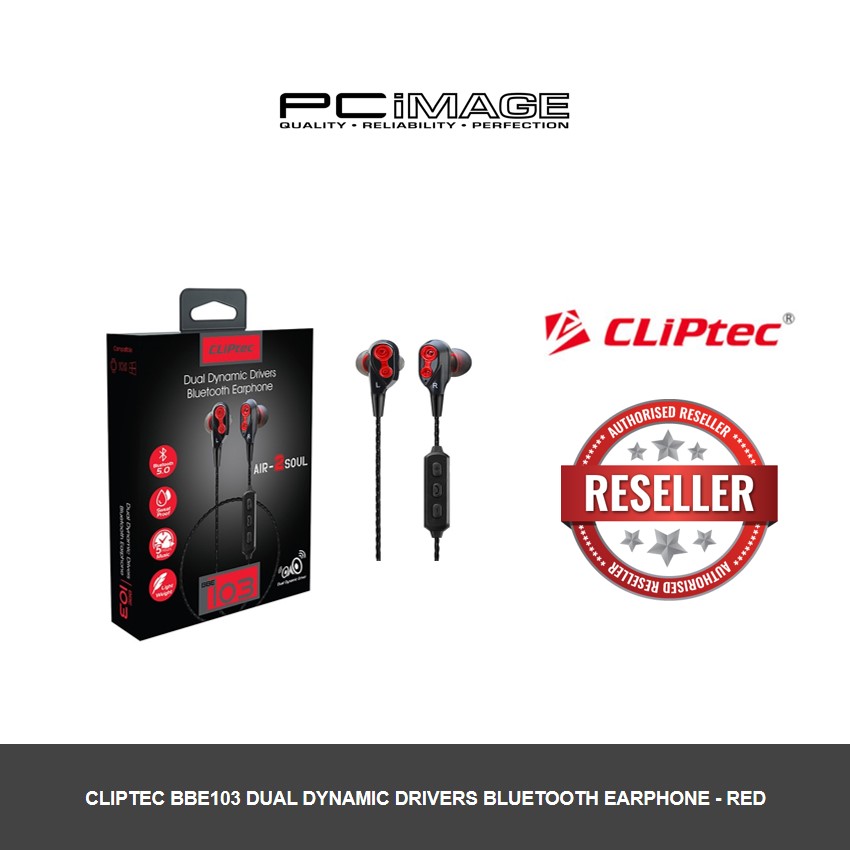 CLIPTEC BBE103 DUAL DYNAMIC DRIVERS BLUETOOTH EARPHONE - RED